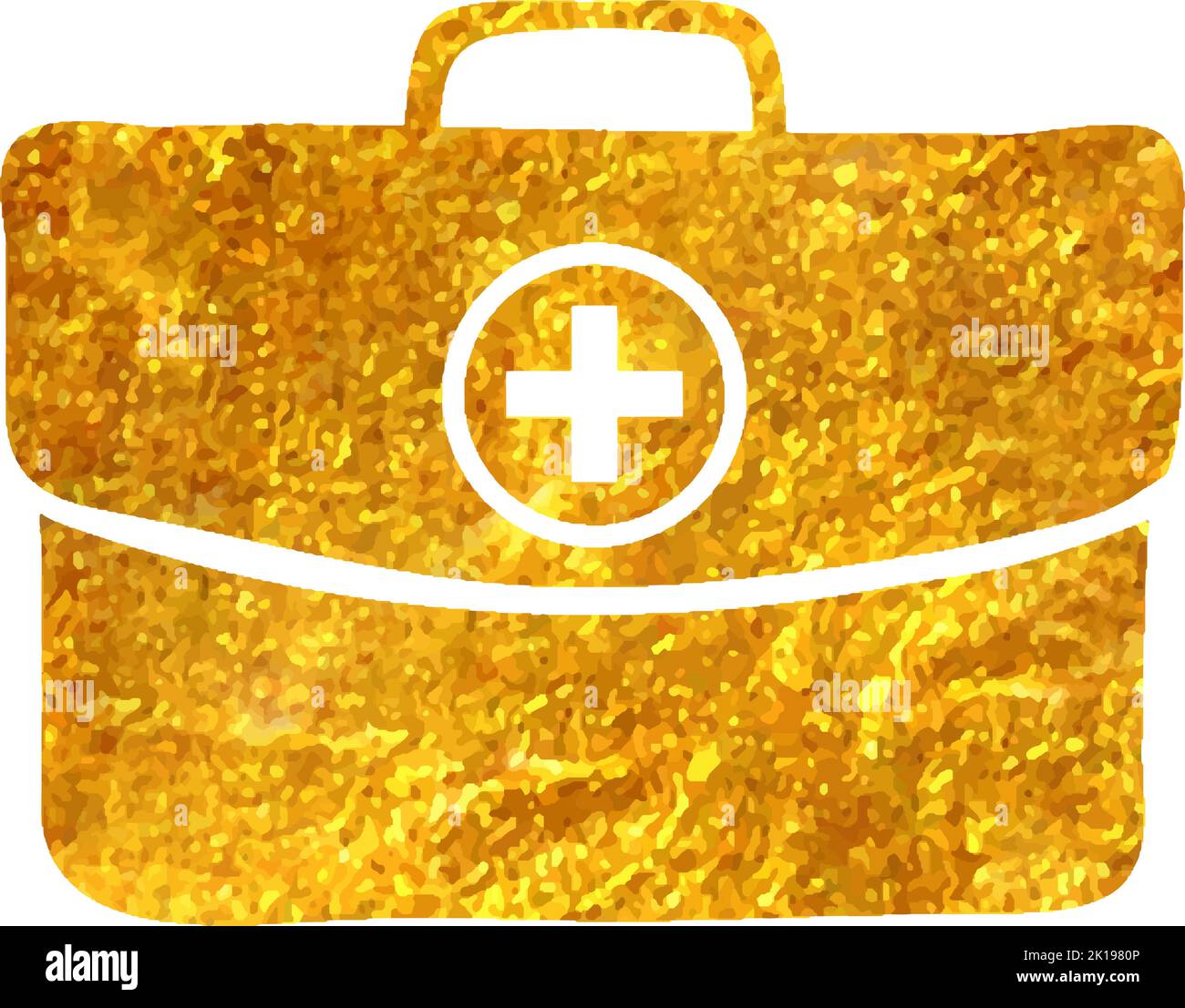 Hand drawn Medical case icon in gold foil texture vector illustration ...