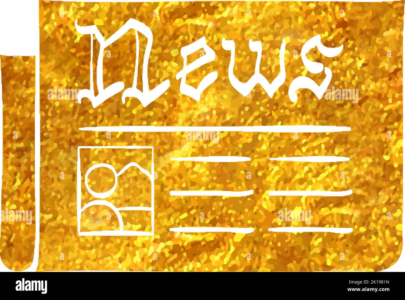 Hand drawn Newspaper icon in gold foil texture vector illustration ...