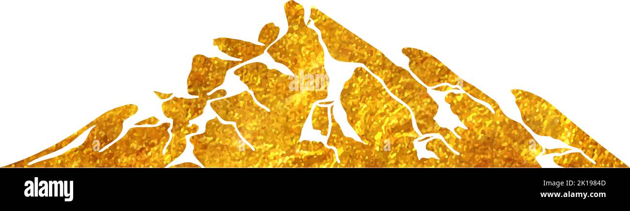 Hand drawn mountains in gold foil texture vector illustration Stock ...