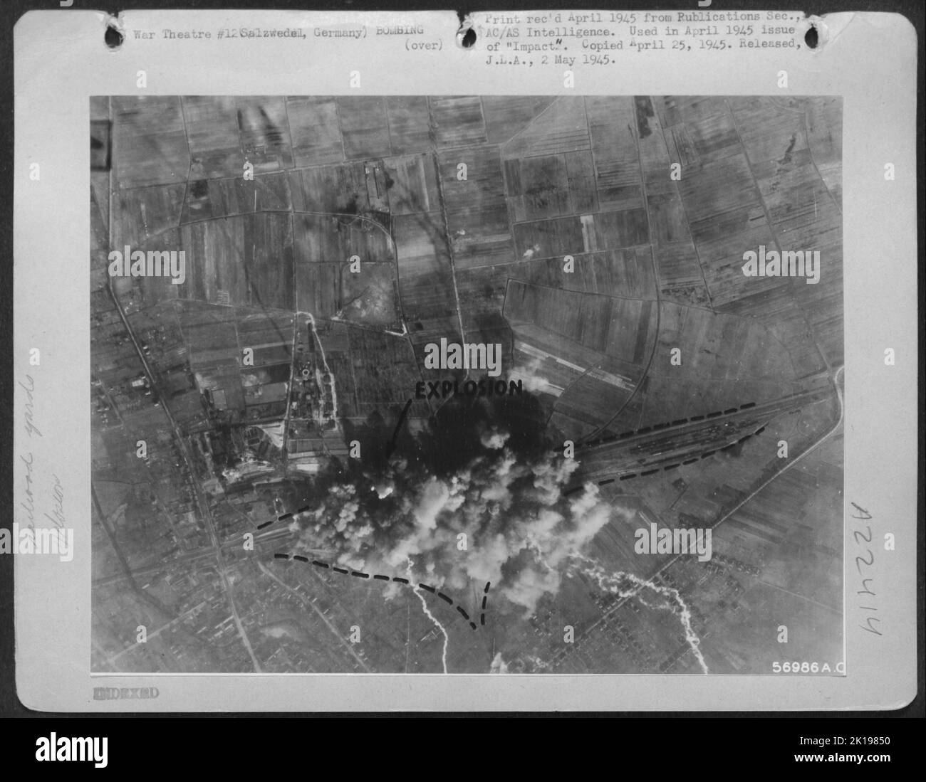Railroad marshalling yards at Salzwedel, Germany under attack by the ...