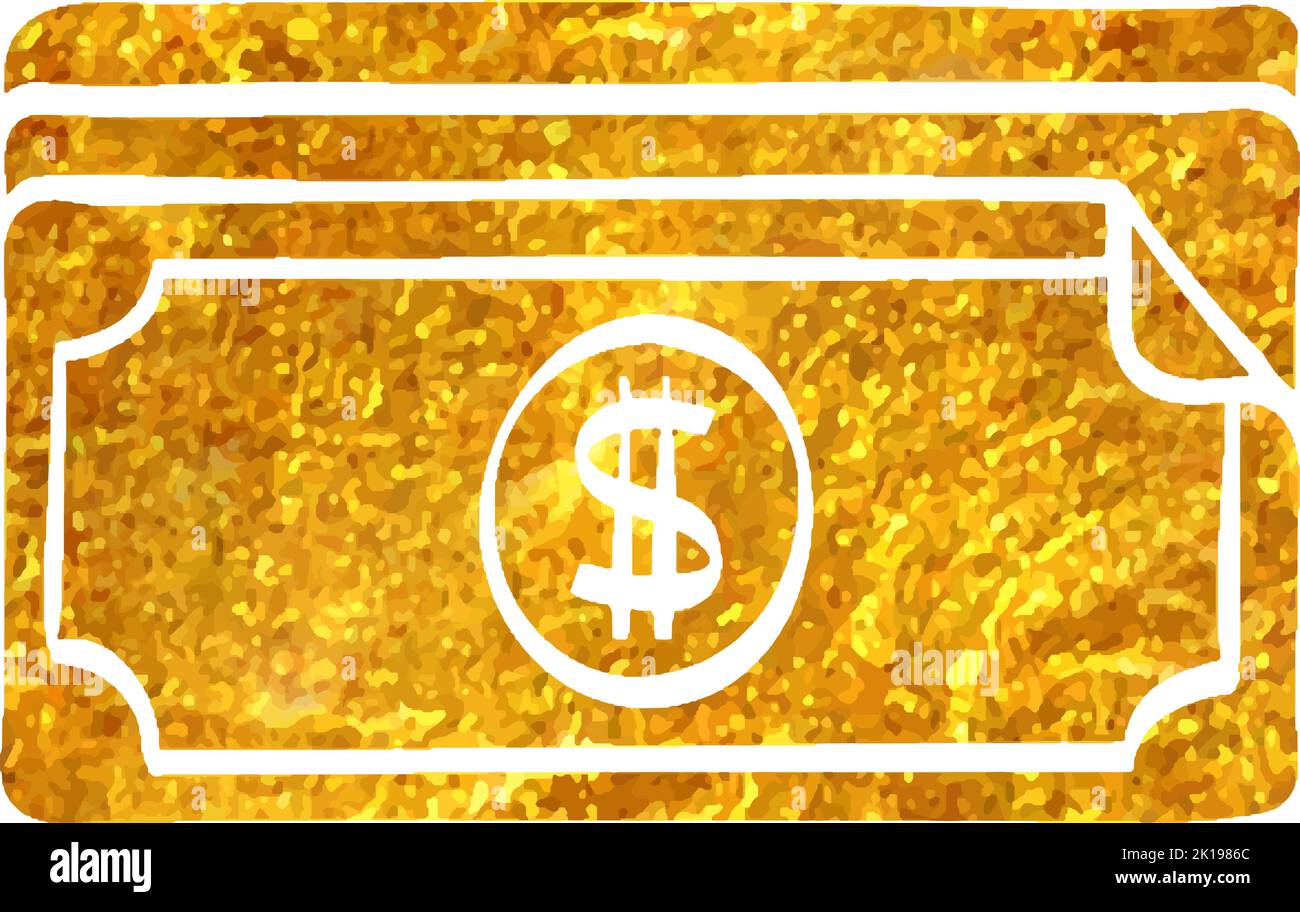 Hand drawn Money icon in gold foil texture vector illustration Stock ...
