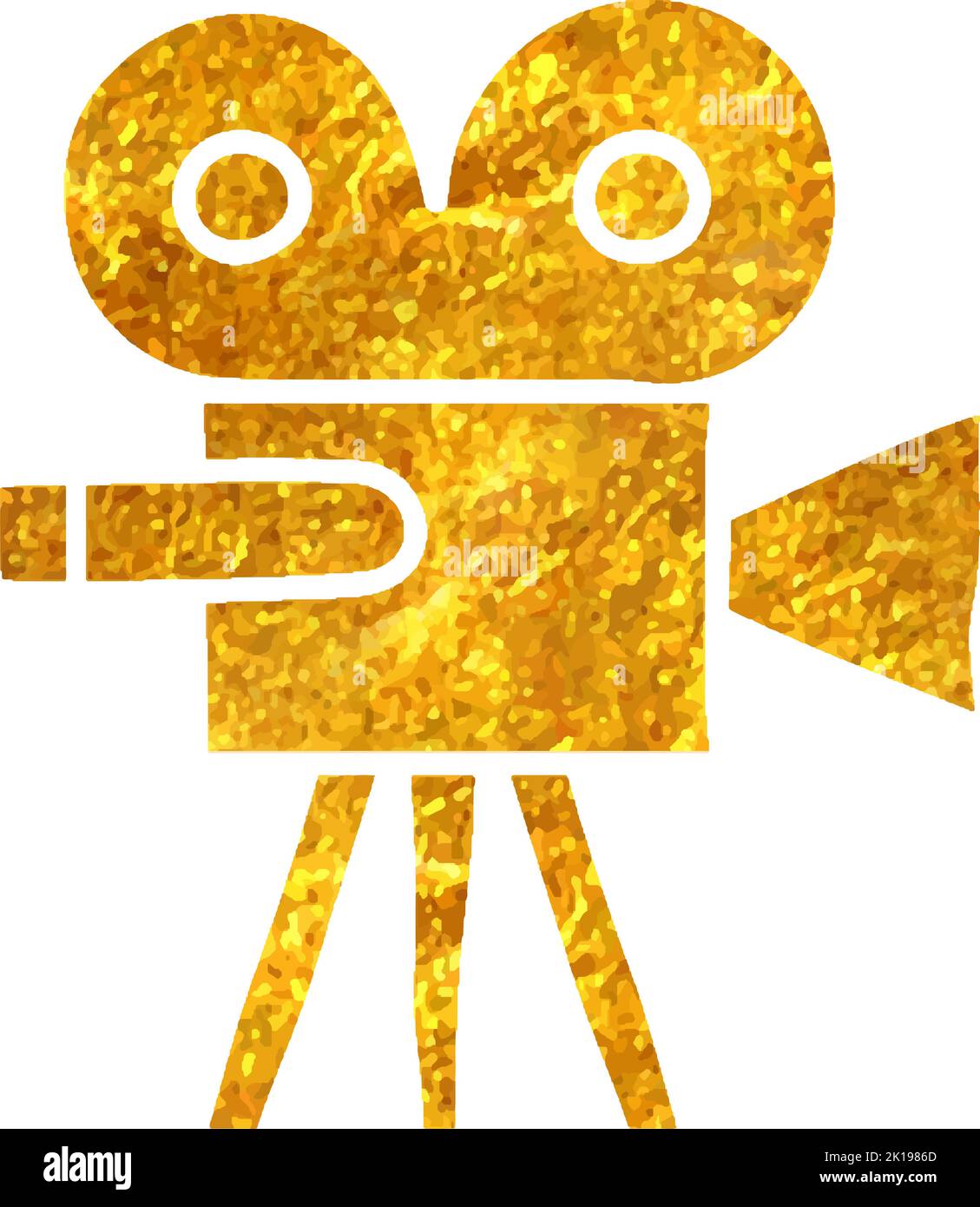 Hand drawn Movie camera icon in gold foil texture vector illustration ...