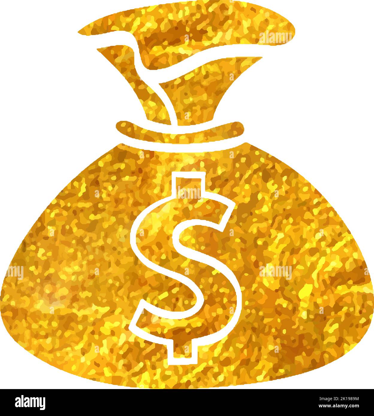 Hand drawn Money sack icon in gold foil texture vector illustration ...