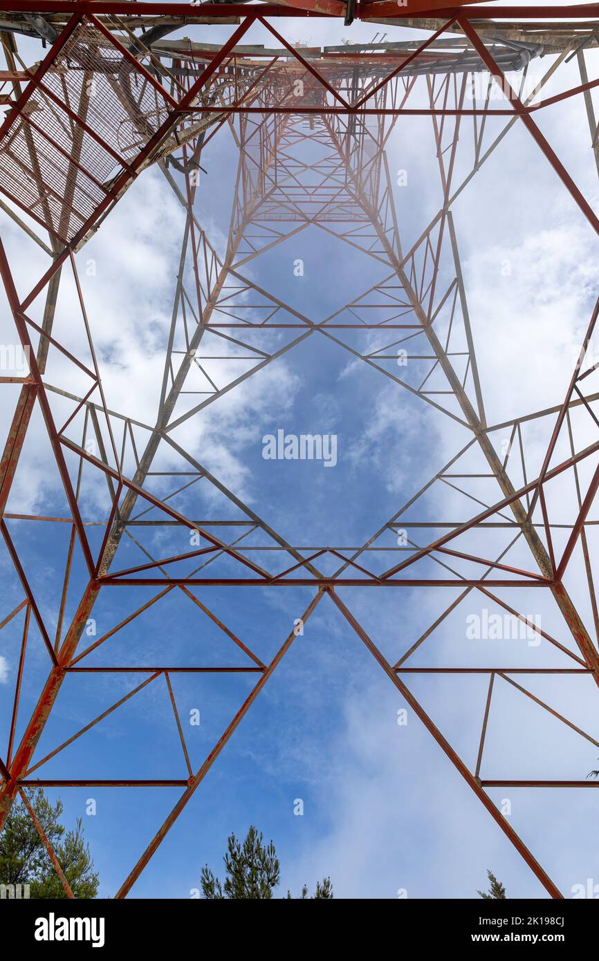 Construction of the transmitter tower on Mount Pantokrator, island of ...
