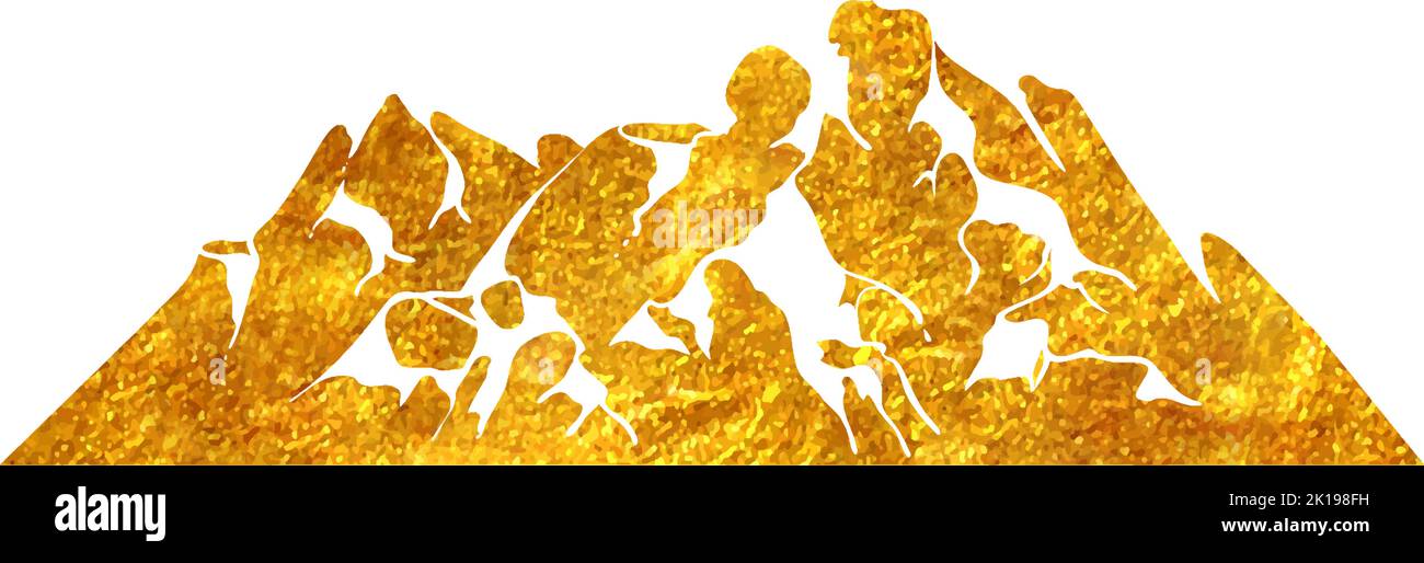 Hand drawn mountains in gold foil texture vector illustration Stock ...