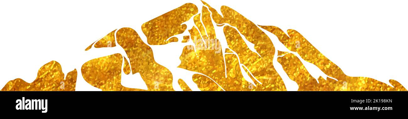 Hand drawn mountains in gold foil texture vector illustration Stock ...