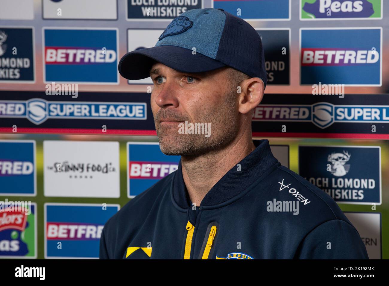 Rohan Smith Head Coach of Leeds Rhinos is interviewed by Jenna Brook of ...