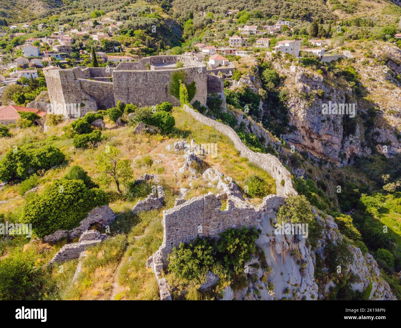 Old city. Sunny view of ruins of citadel in Stari Bar town near Bar ...