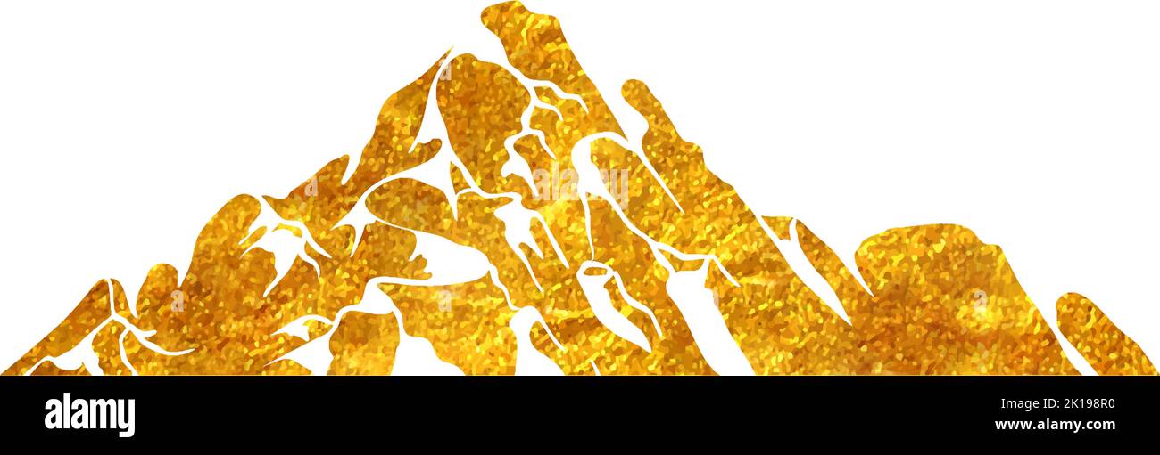 Hand drawn mountains in gold foil texture vector illustration Stock ...