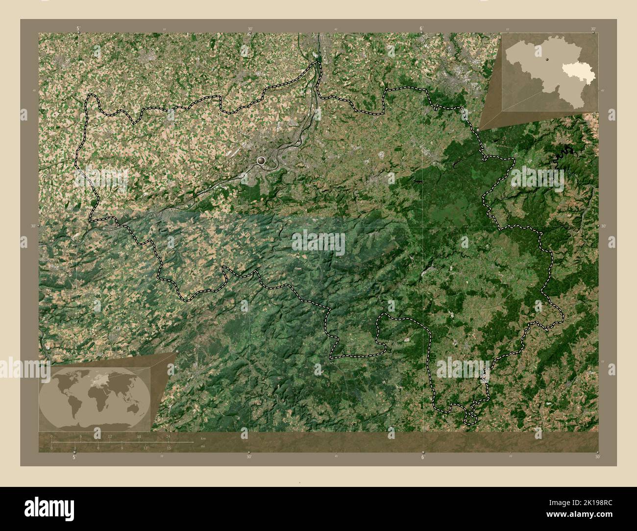 Liege, province of Belgium. High resolution satellite map. Corner ...