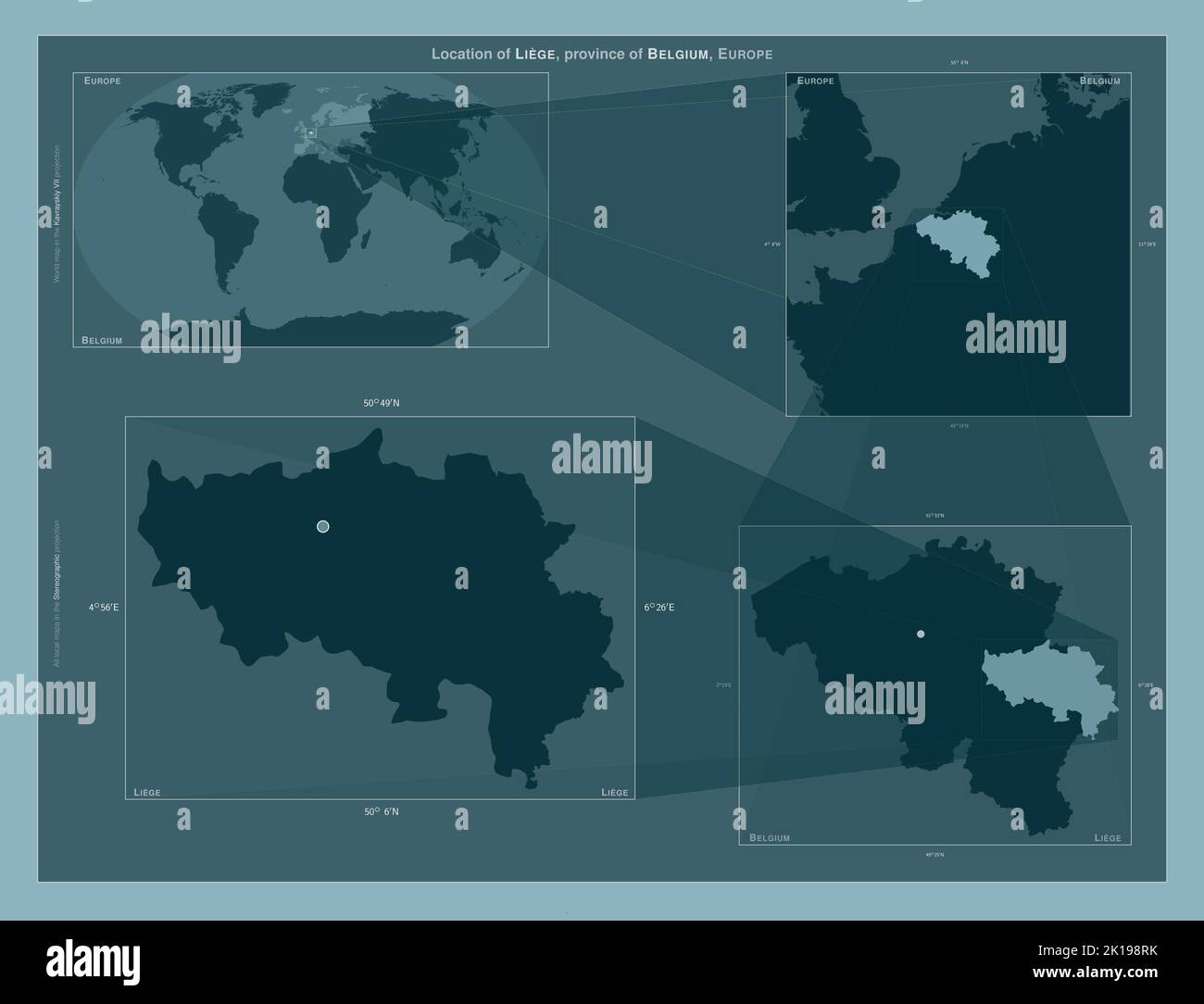 Liege, province of Belgium. Diagram showing the location of the region ...