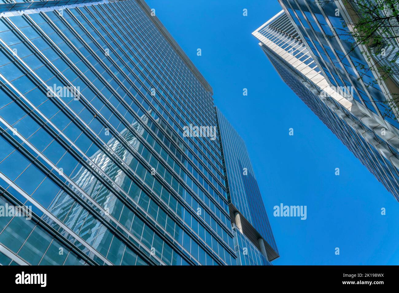 Exterior view of modern apartment with glass facade reflecting ...