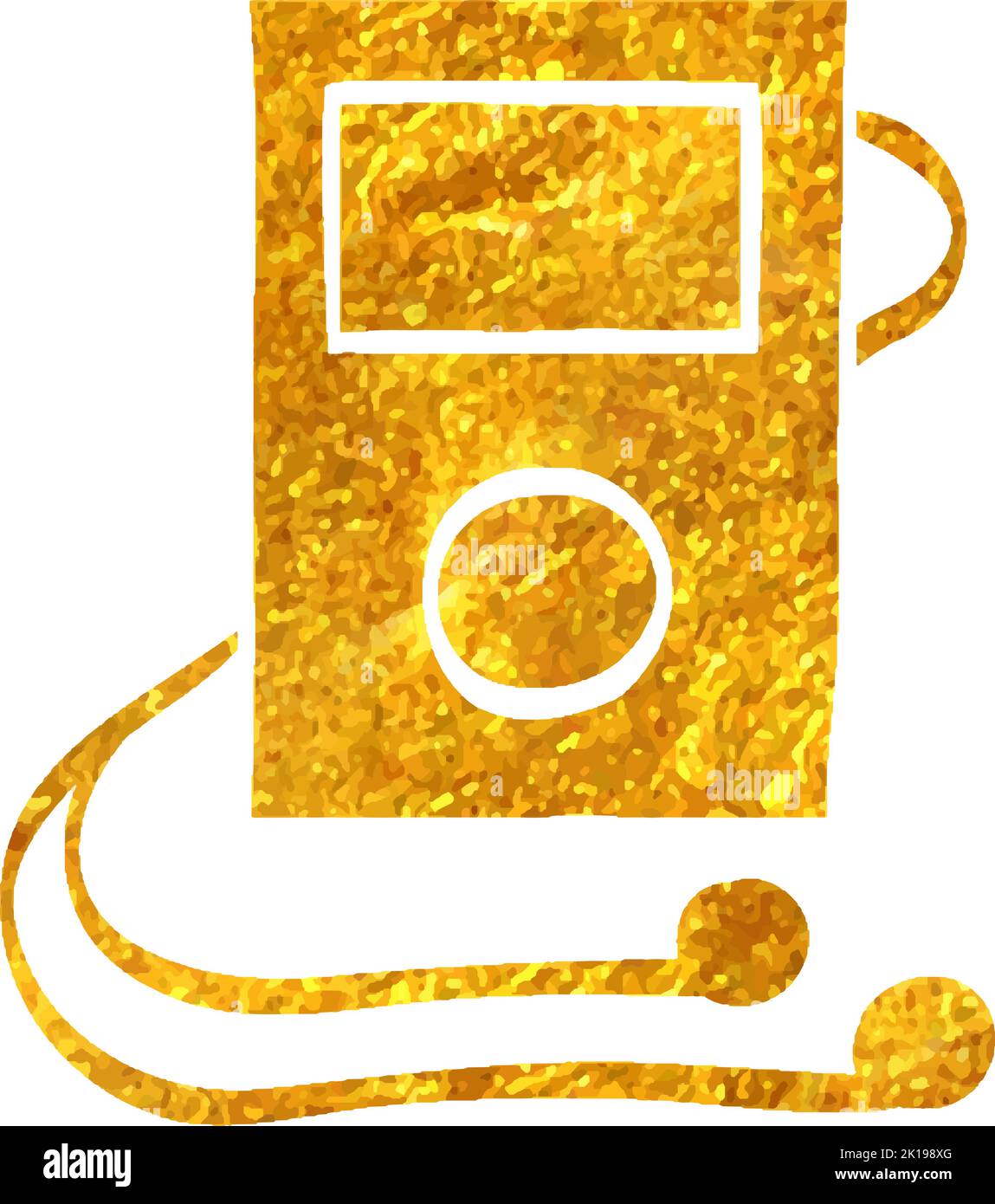 Hand drawn Music player icon in gold foil texture vector illustration ...