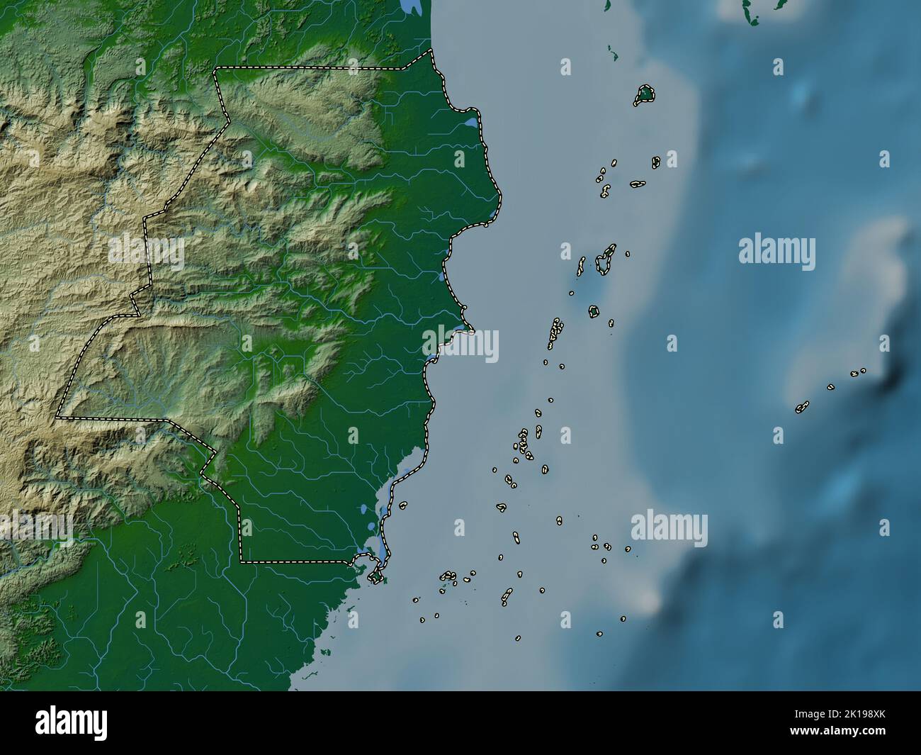 Stann Creek, district of Belize. Colored elevation map with lakes and ...