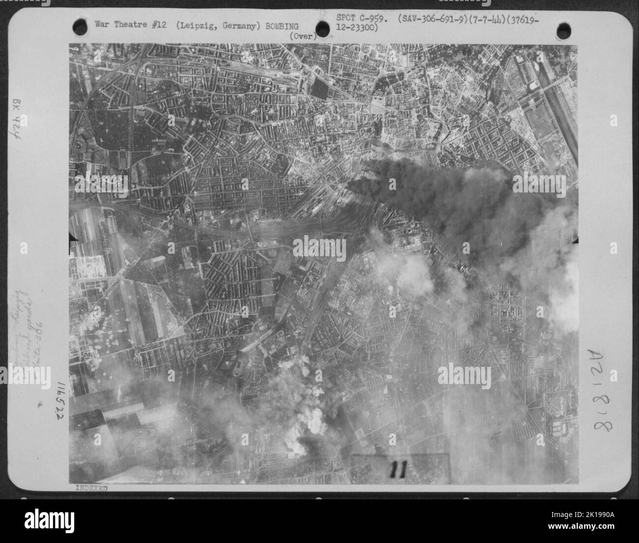 Smoke Rises From The Marshalling Ayrds At Leipzig, Germany During A ...