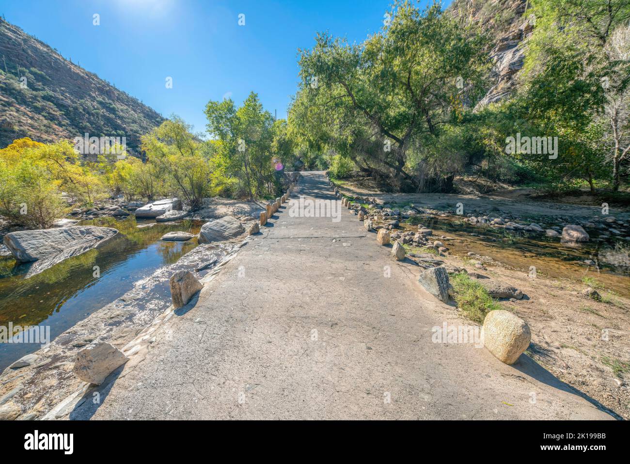 Concrete bridge pathway near the creek at Sabino Canyon State Park ...