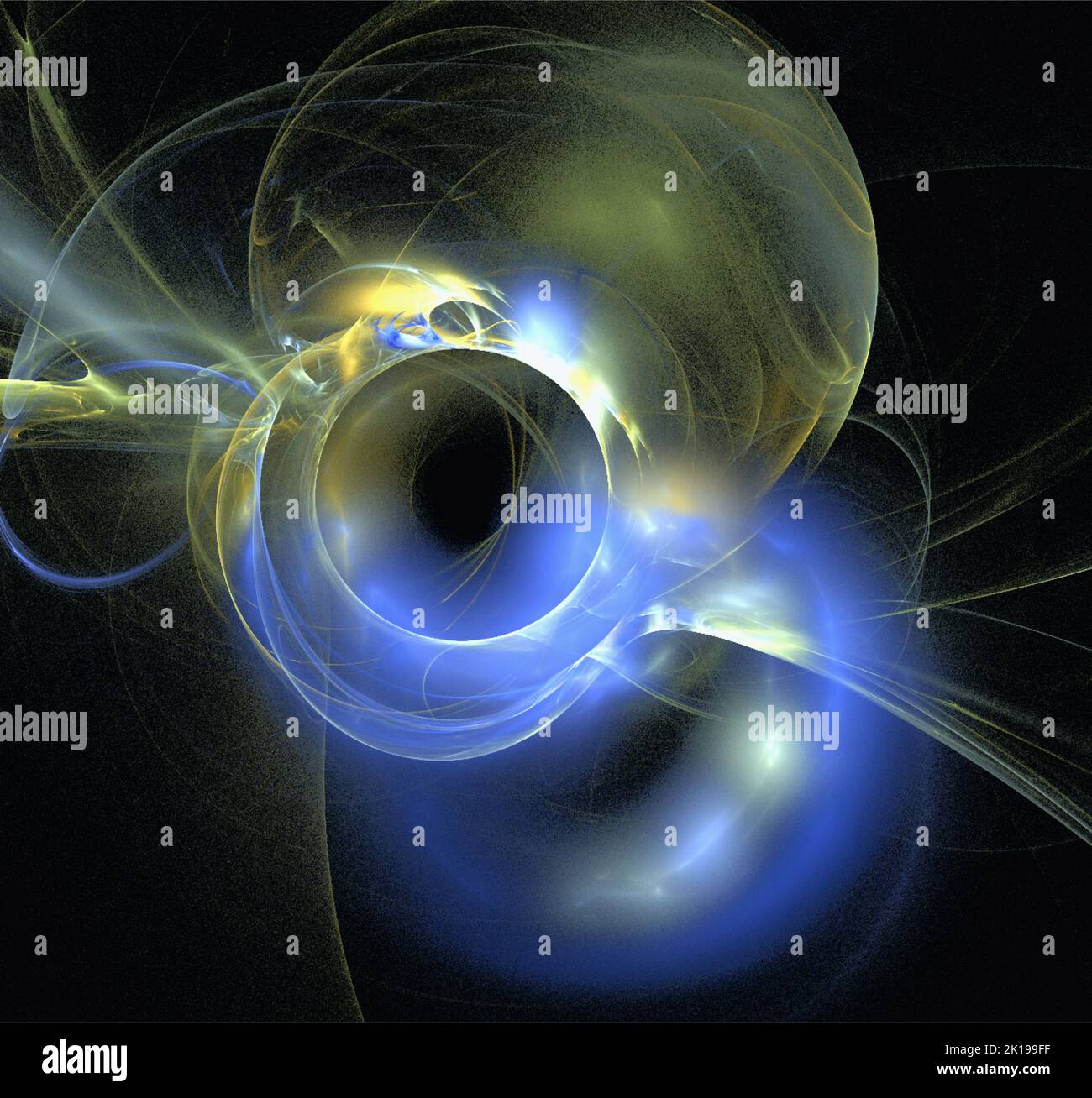 space fantasy illustration of blue planetary system on dark space ...