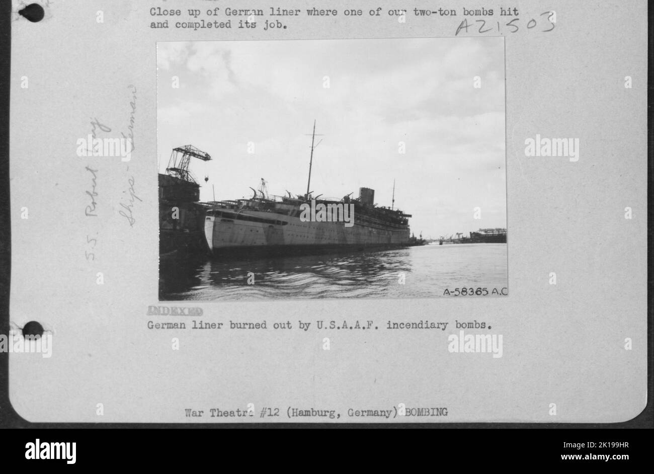 German Liner Burned Out By Usaaf Incendiary Bombs Stock Photo - Alamy