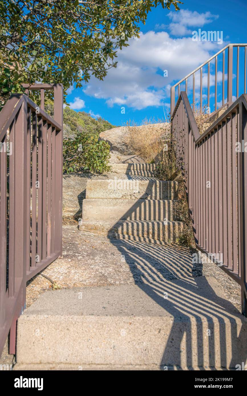 Mount Lemmon, Tucson, Arizona- Concrete stairs on a rock at a rest stop ...