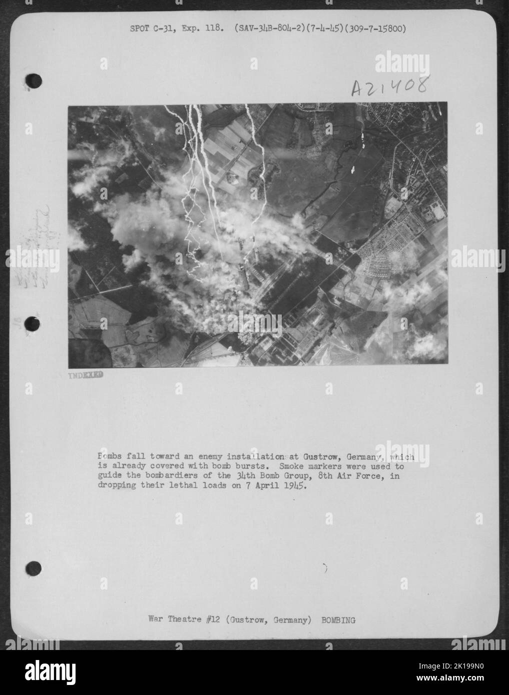 Bombs Fall Toward An Enemy Installation At Gustrow, Germany Which Is ...