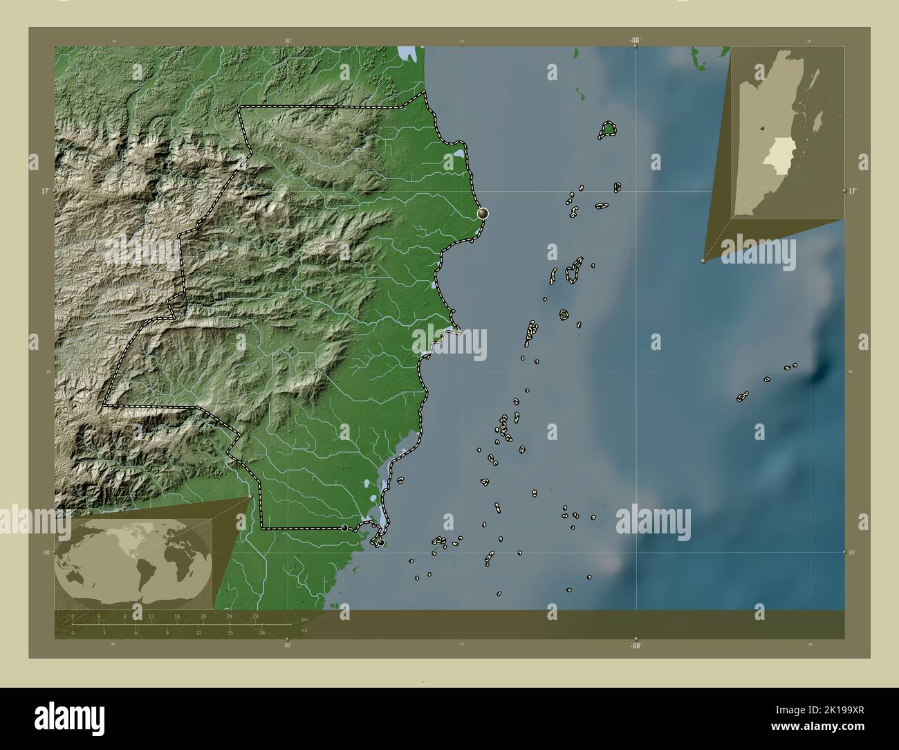 Stann Creek, district of Belize. Elevation map colored in wiki style ...