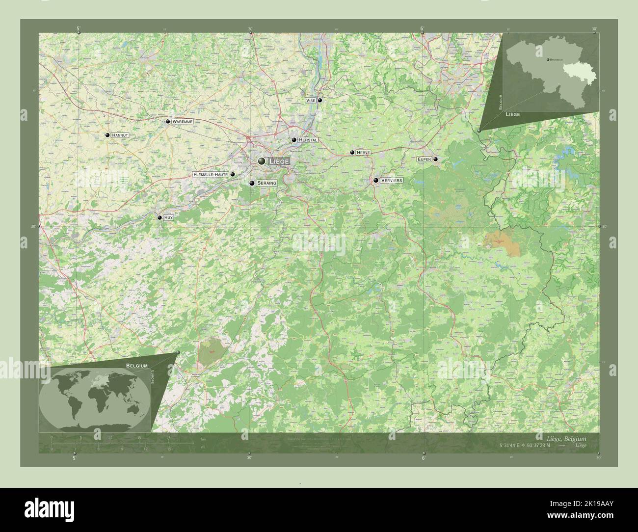 Liege, province of Belgium. Open Street Map. Locations and names of ...