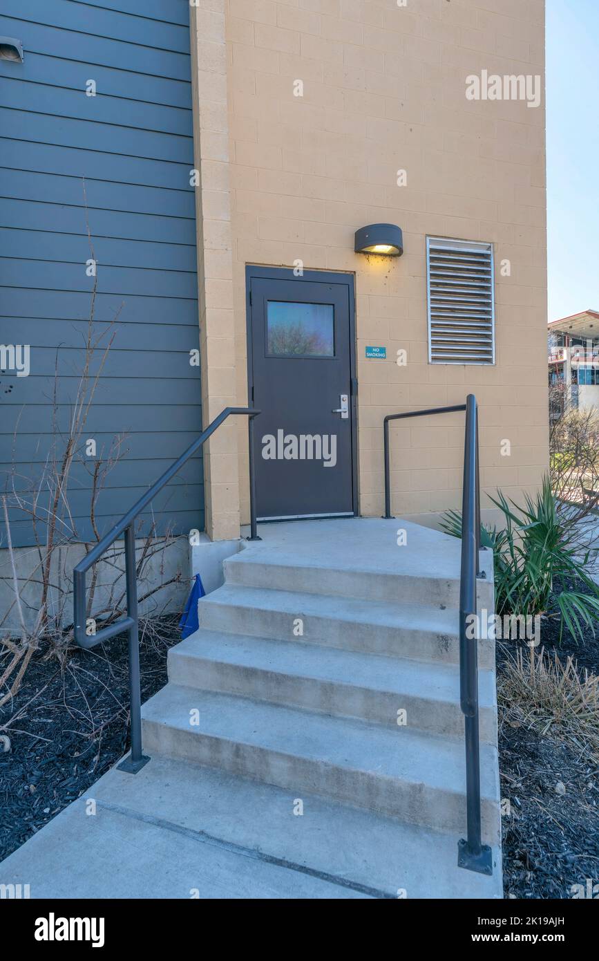 San Antonio, Texas- Backdoor entrance of a building. There is a ...