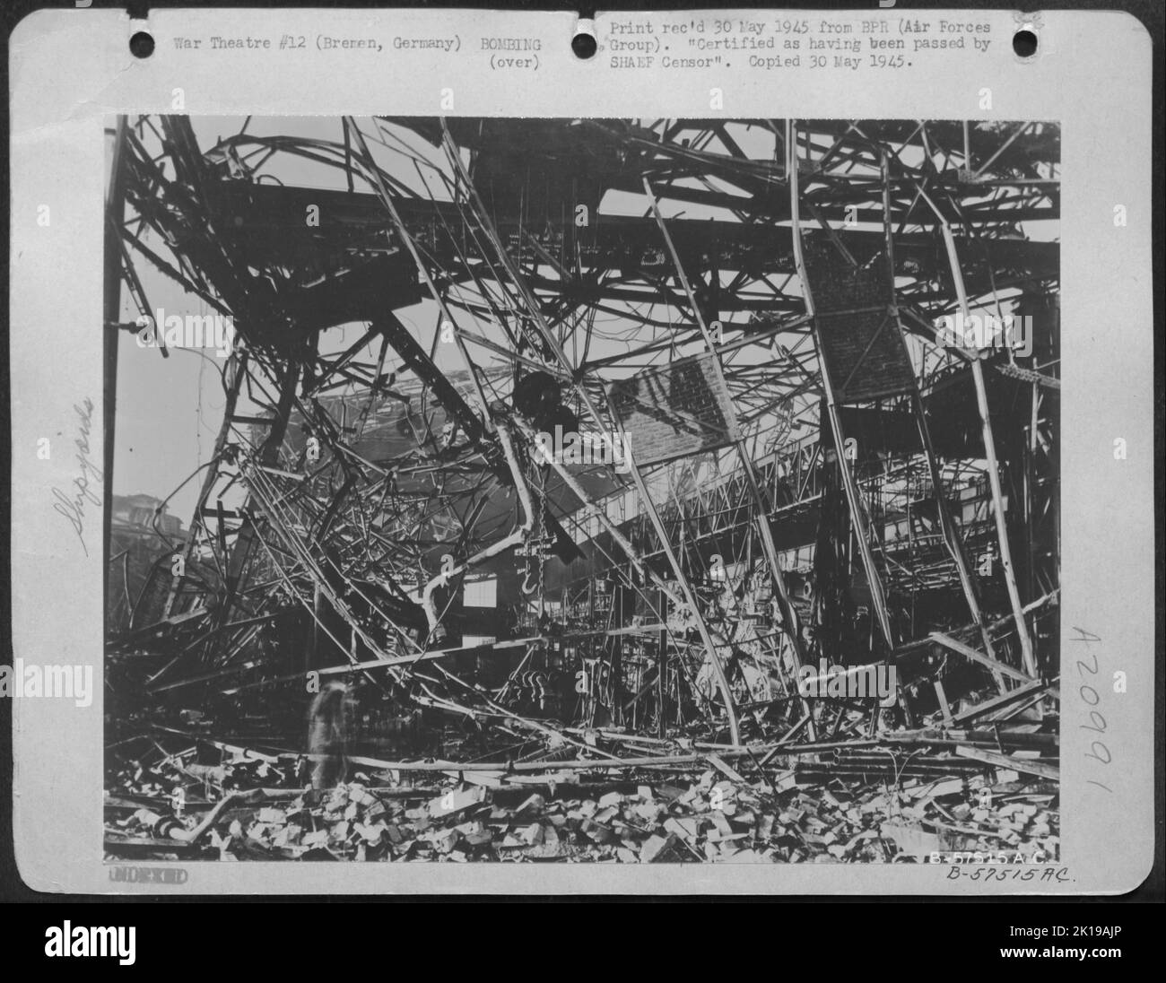 Close Up Of Wrecked Assembly Shop Shown At Extreme Right At The Bremen ...