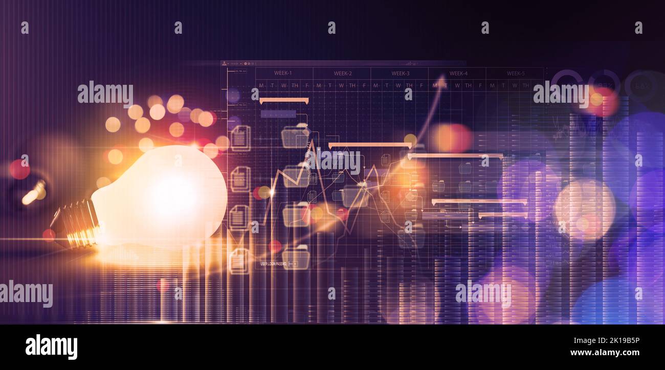 light bulb 3d with marketing network graph chart backgrounds planning ...