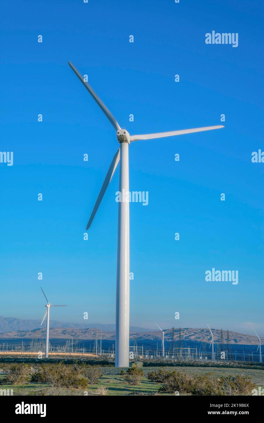 Tubular steel wind turbine tower in a desert at California Stock Photo ...