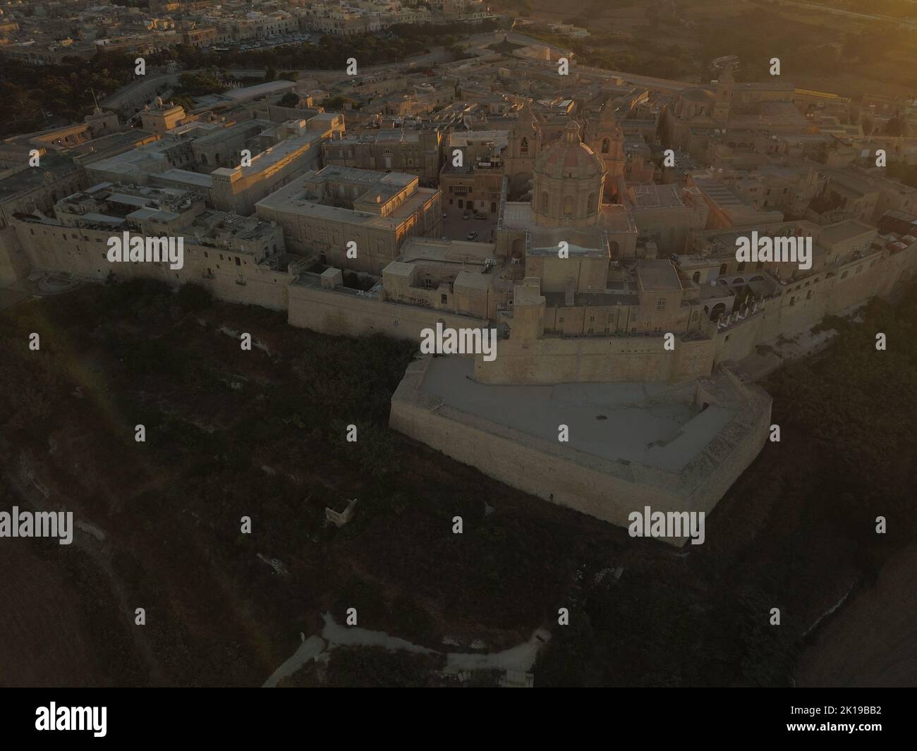 A scenic aerial view of the Ancient city of Mdina on the Island of ...