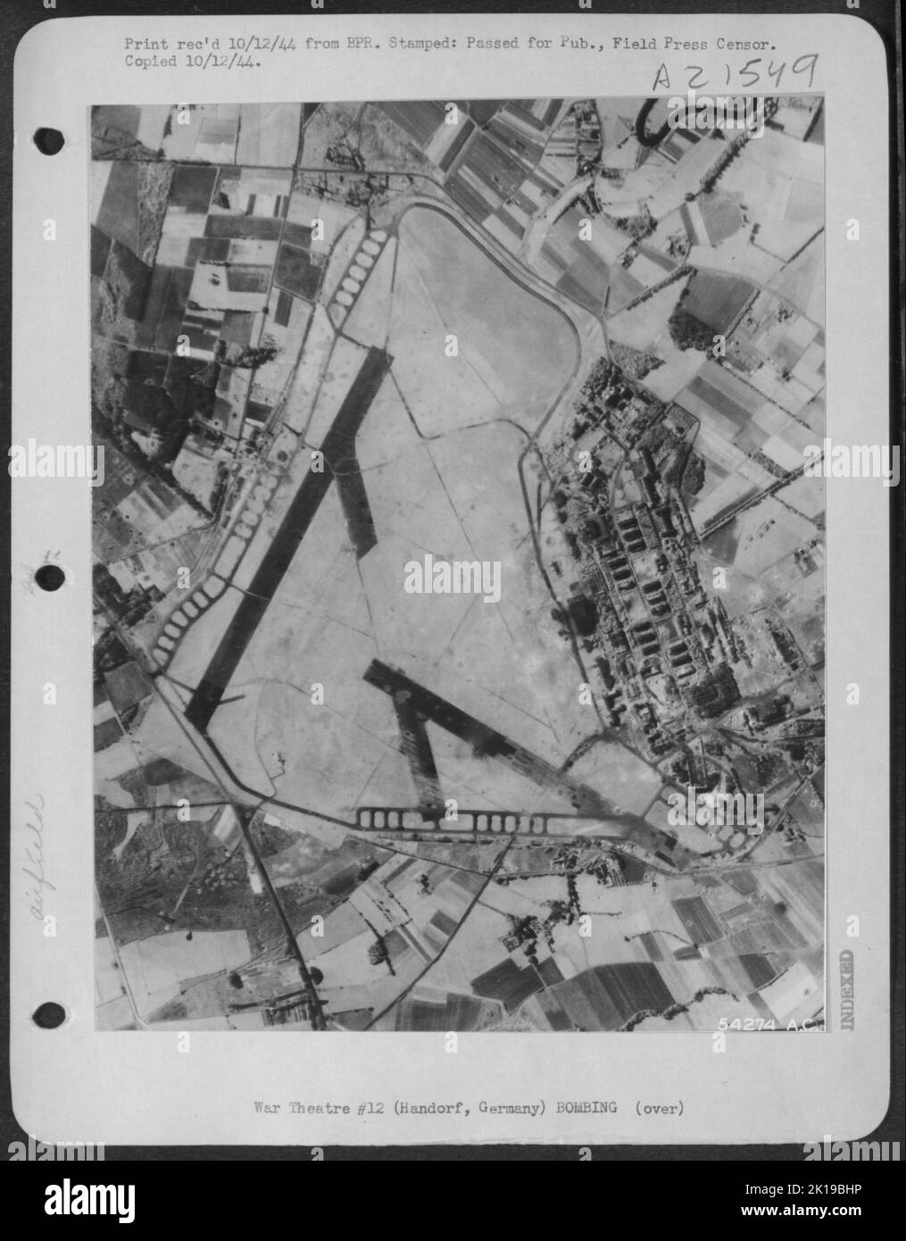 Showing signs of previous attacks, the German airfield at Handorf, just ...