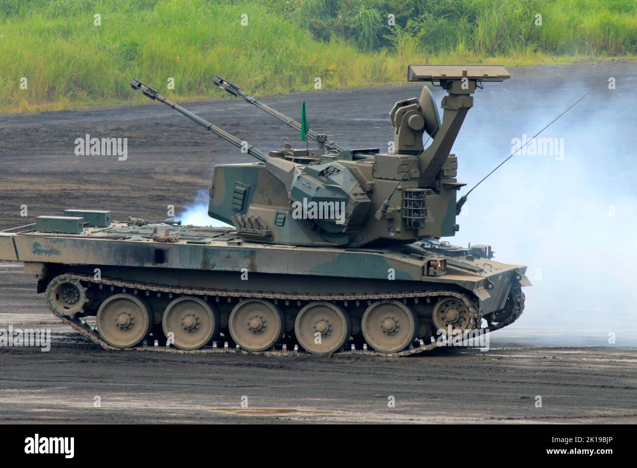 The Type 87 self-propelled anti-aircraft gun of Japan self defense force at Higashi-Fuji Firing ...
