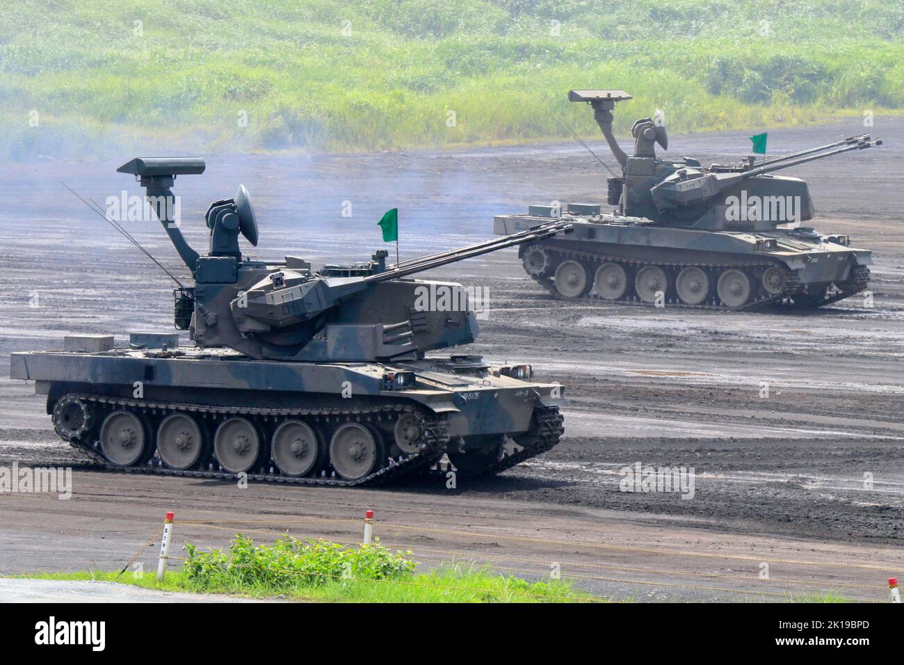 The Type 87 self-propelled anti-aircraft gun of Japan self defense force at Higashi-Fuji Firing ...