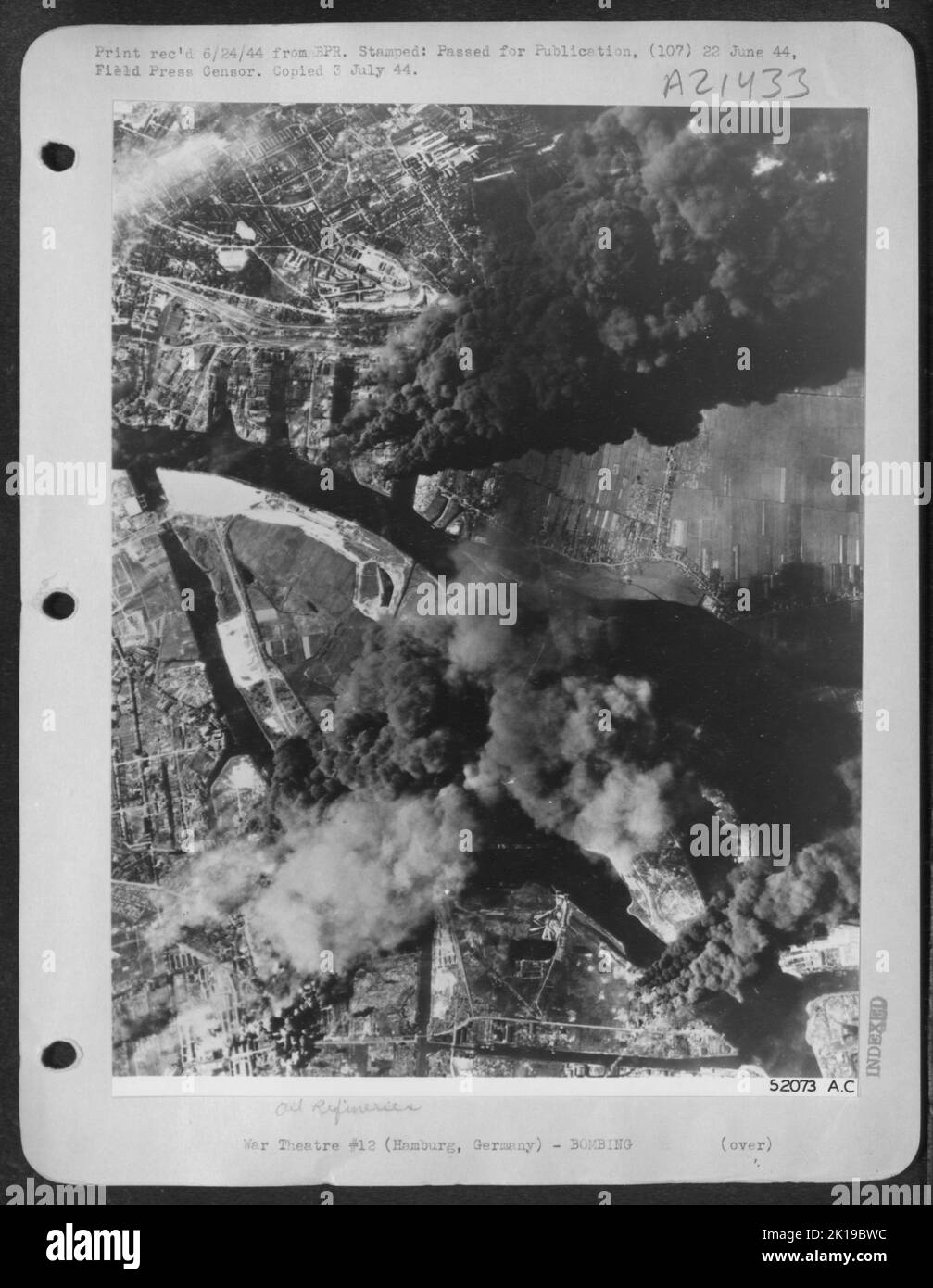 REFINERIES AT HAMBURG--Oil for the Nazi war machine goes up in smoke at ...