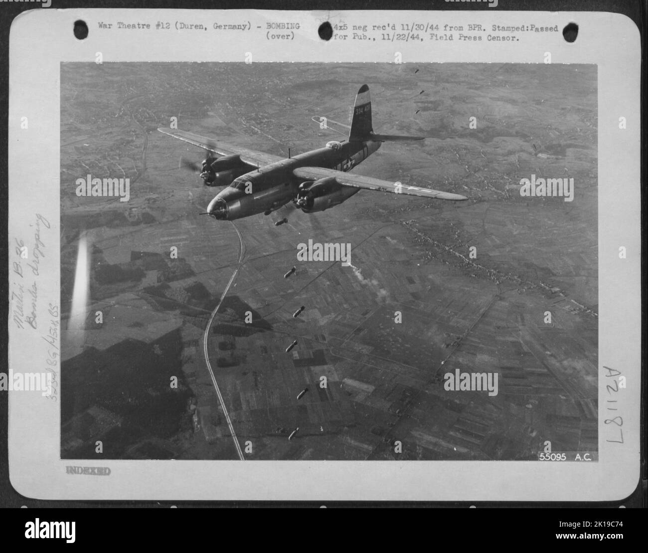 Two Martin B-26 Marauders of the U.S. 9th Air Force drop their bomb ...
