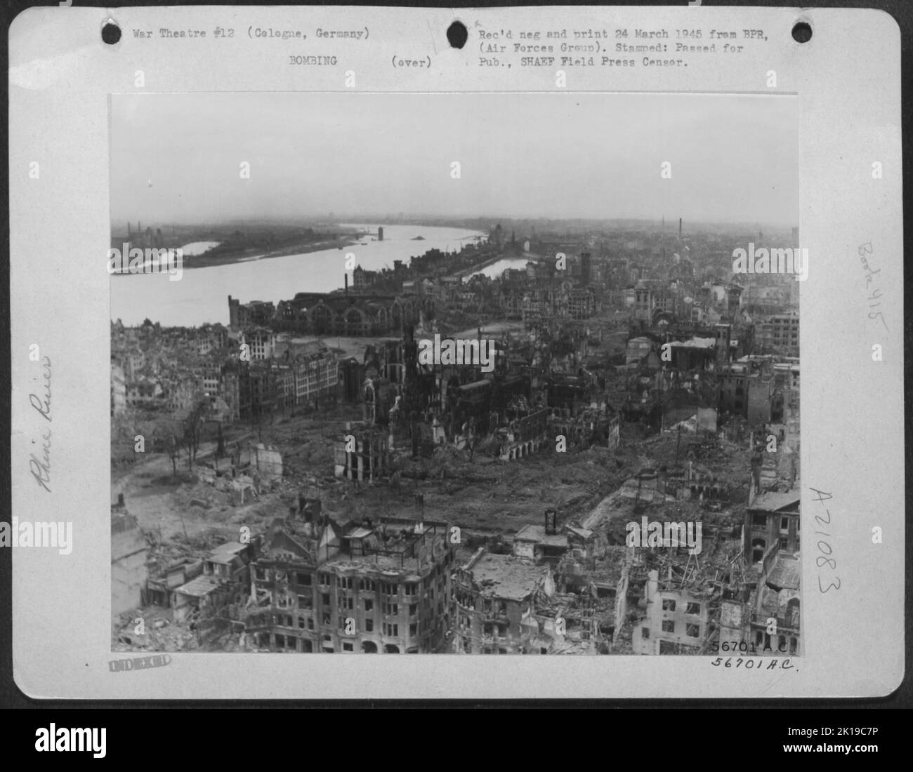 A panoramic view of the city of Cologne, taken by a Ninth Air Force ...