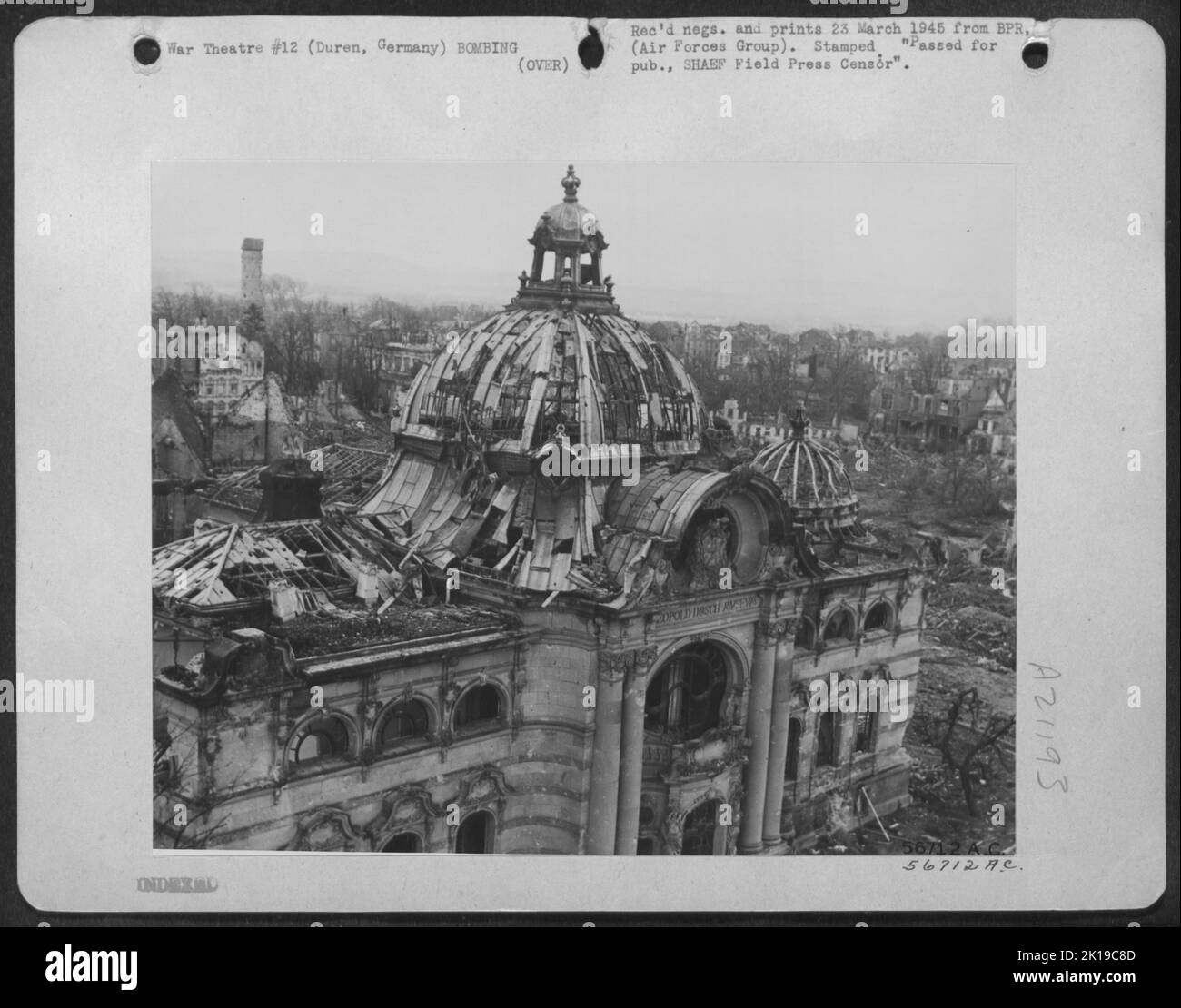 A view of Duren, Germany, showing the effects of Allied air bombardment ...