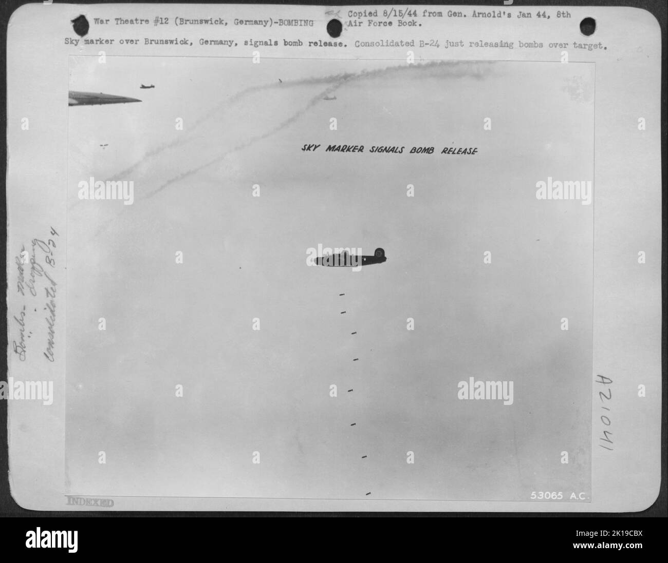 Sky marker over Brunswick, Germany, signals bomb release. Consolidated ...