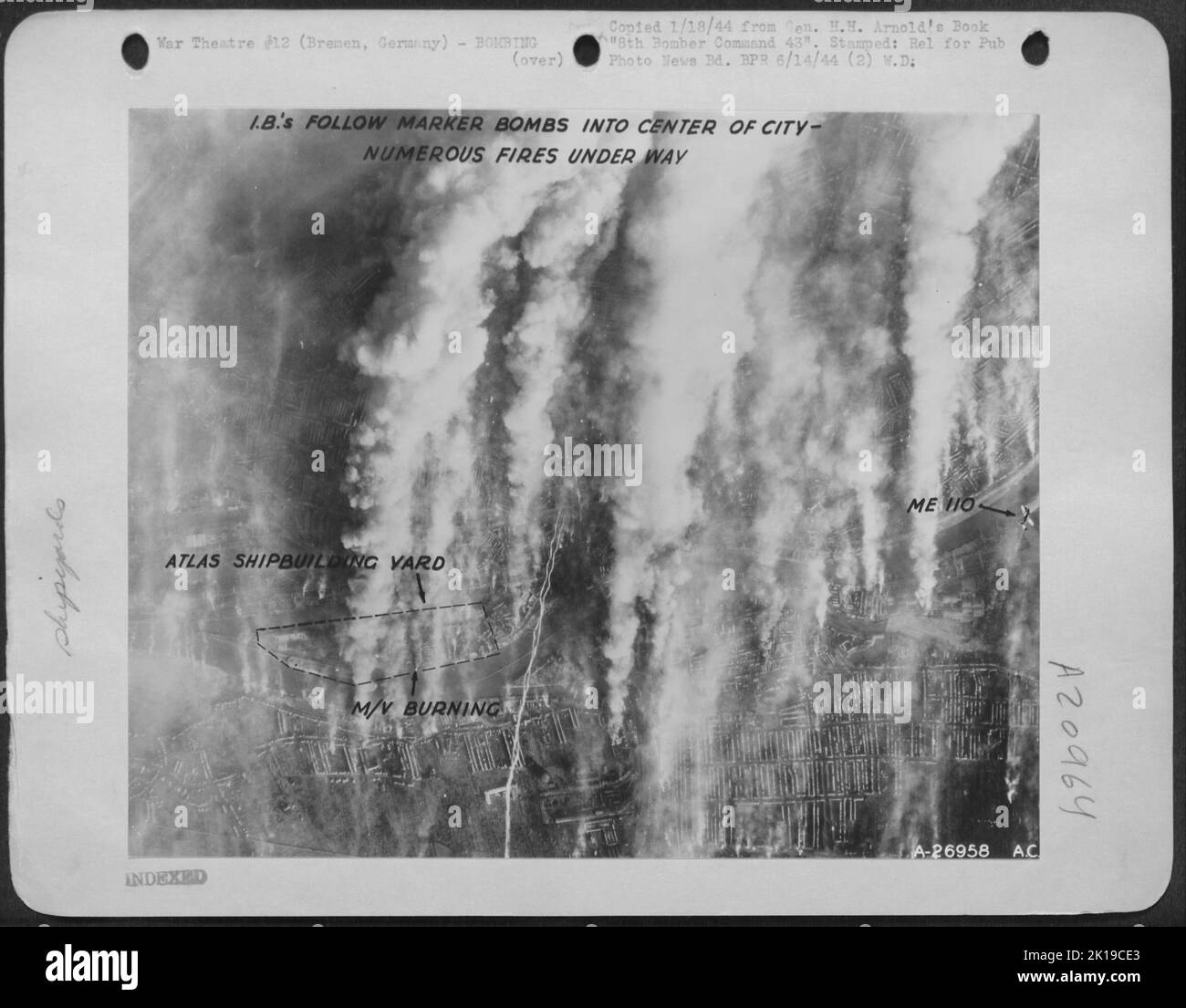 Incendiary bombs follow marker bombs into center of city. Numerous ...