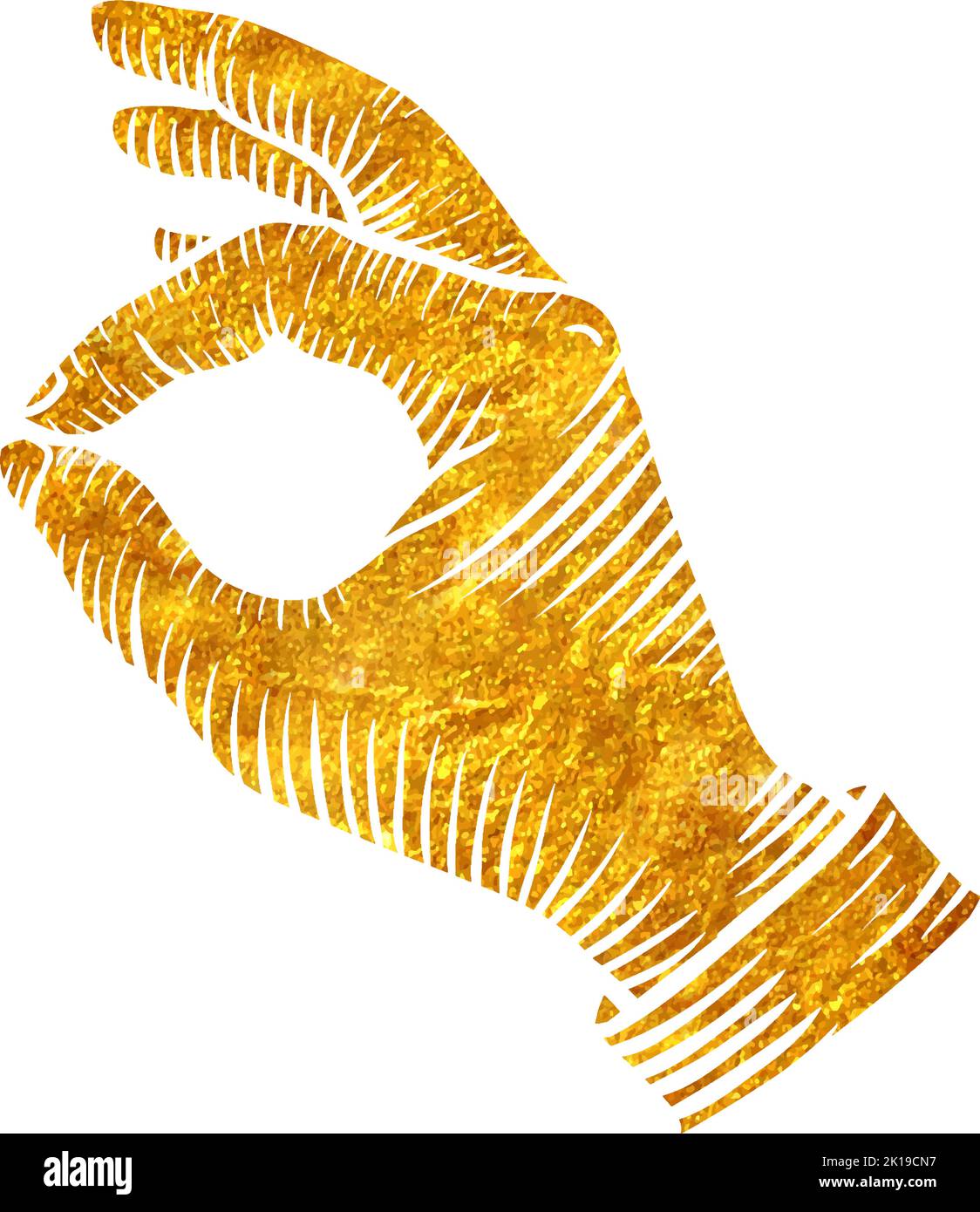Hand drawn okay gesture using thumb and index finger in gold foil ...