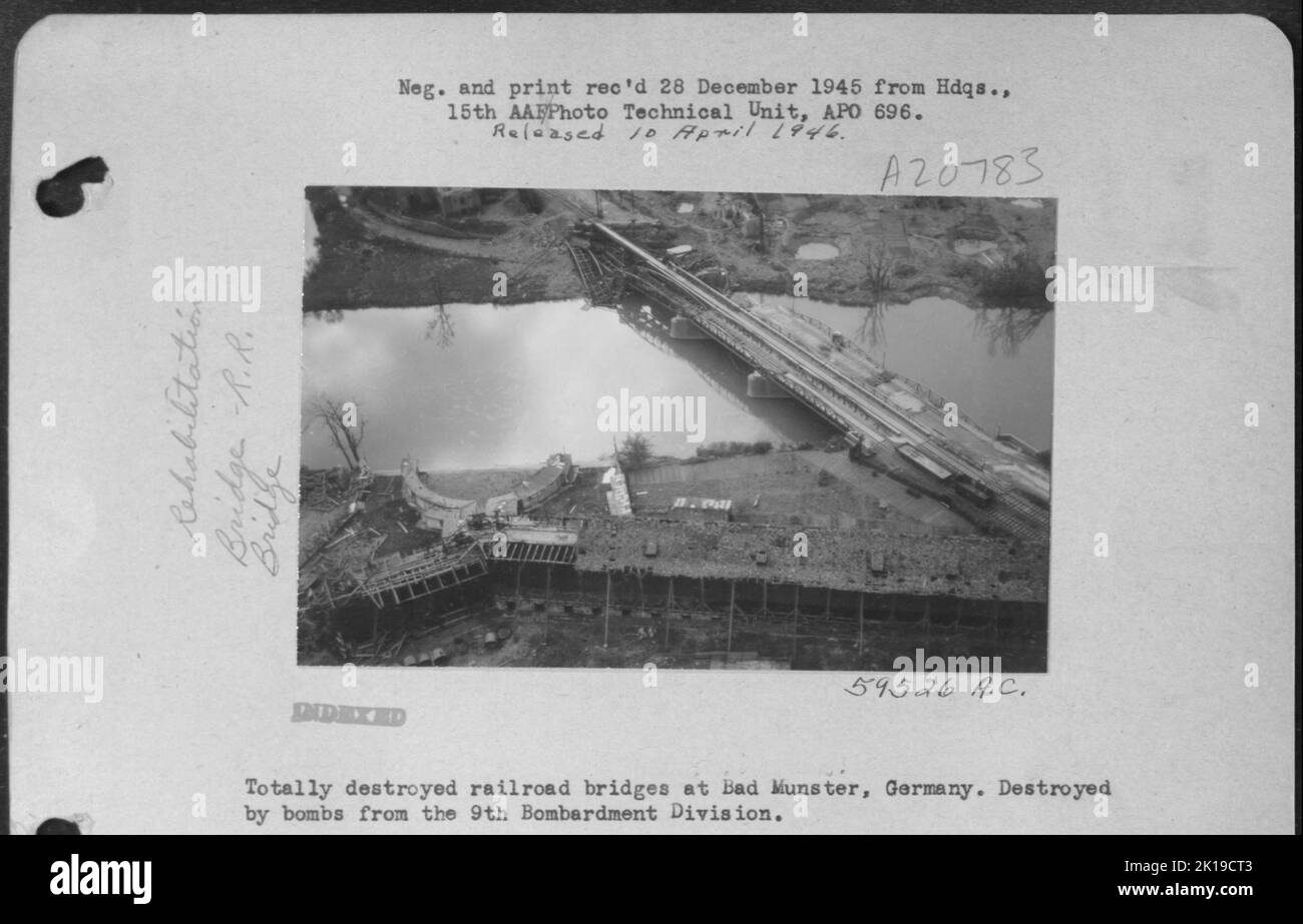 Totally Destroyed Railroad Bridges At Bad Munster, Germany. Destroyed ...