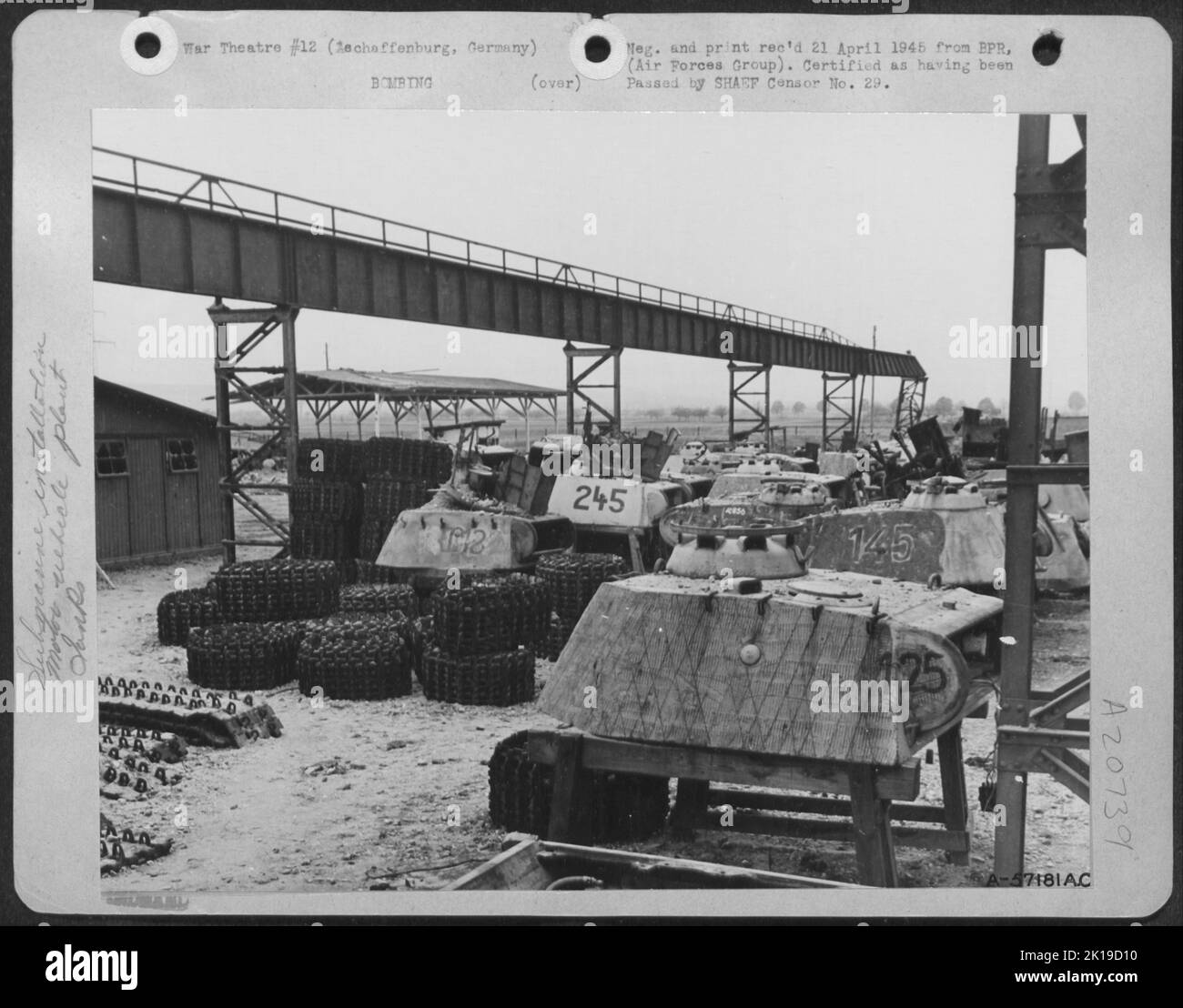 Tank Treads And Panther Tank Turrets Were Stacked In A Storage Yard ...