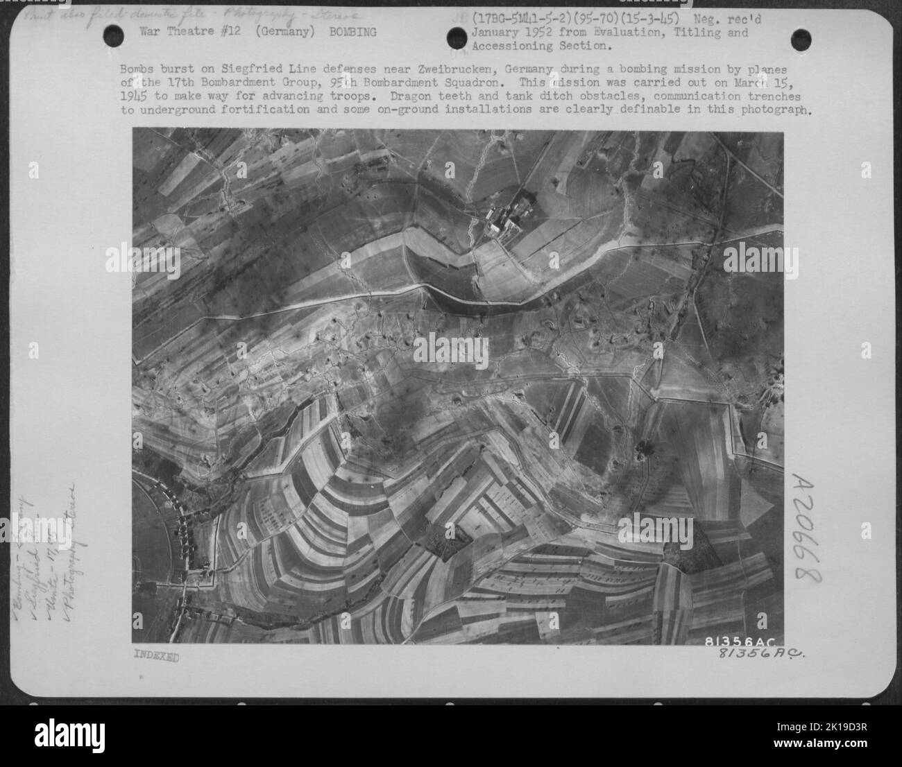Bombs Burst On Siegfried Line Defenses Near Zweibrucken, Germany During A Bombing Mission By ...