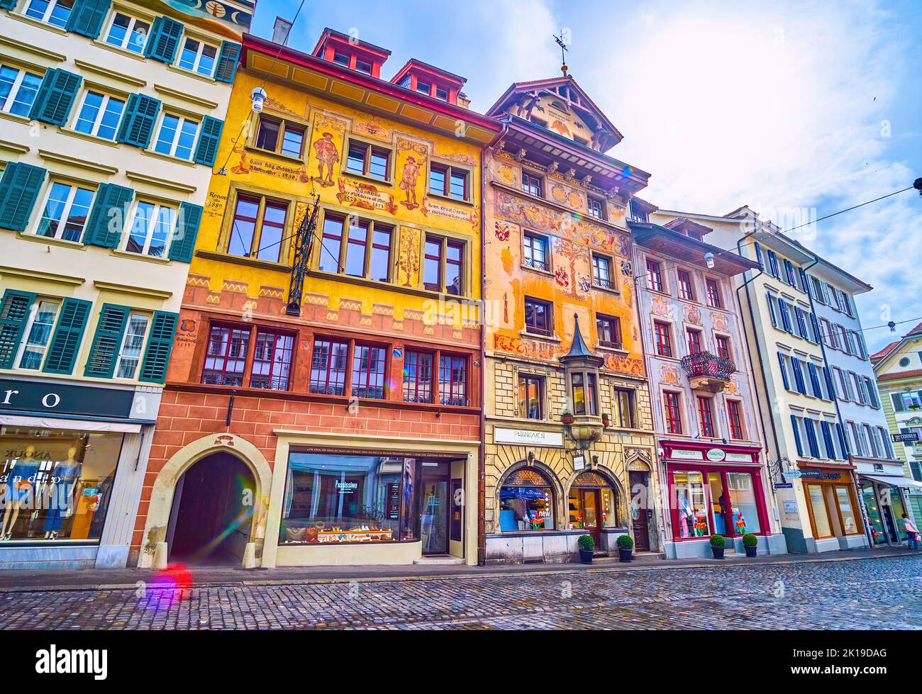 LUCERNE, SWITZERLAND - MARCH 30, 2022: Neat fresco-adorned medieval ...