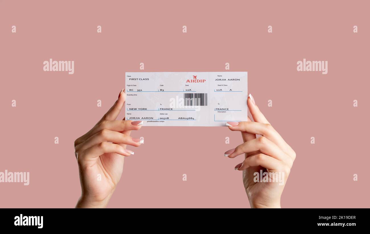 Boarding Pass International Flight Female Passenger Hands Holding