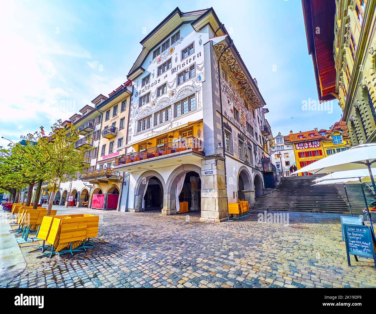 LUCERNE, SWITZERLAND - MARCH 30, 2022: Unter der Egg embankment with ...