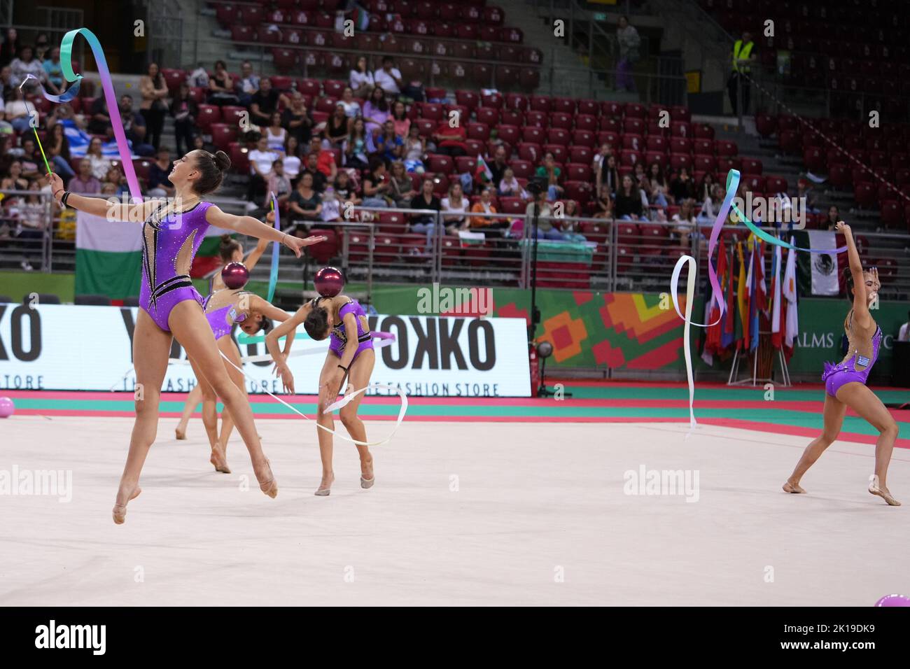 Sofia, Sofia, Bulgaria, September 16, 2022, GRE - Greece Team 3 Ribbon 2 Hoops during Rhythmic ...