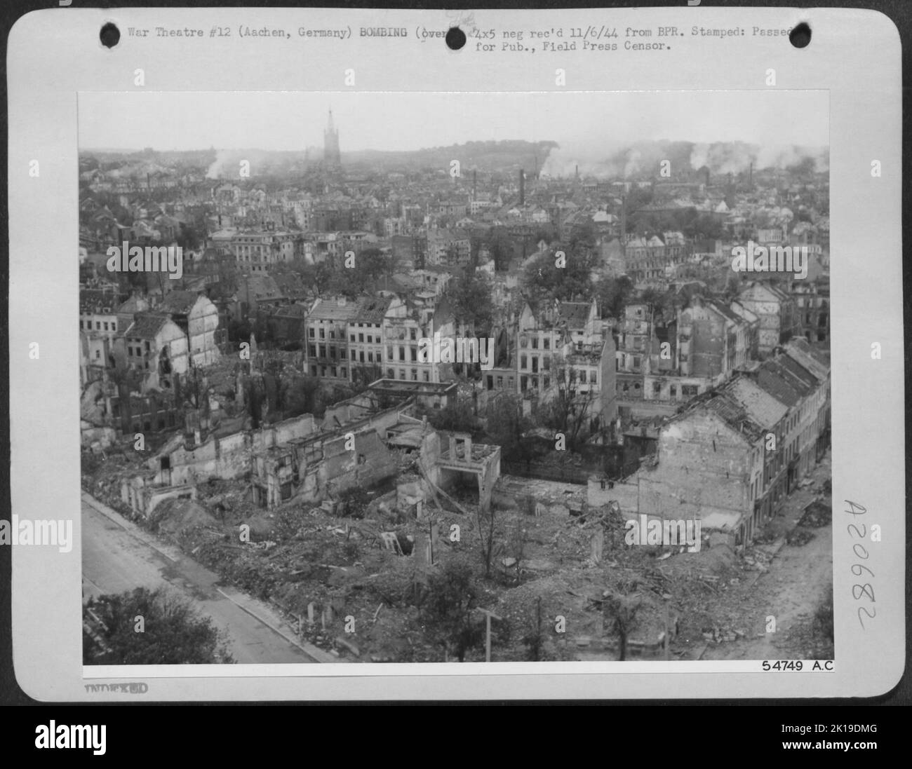 A view of Aachen after the capitulation of the German garrison showing ...