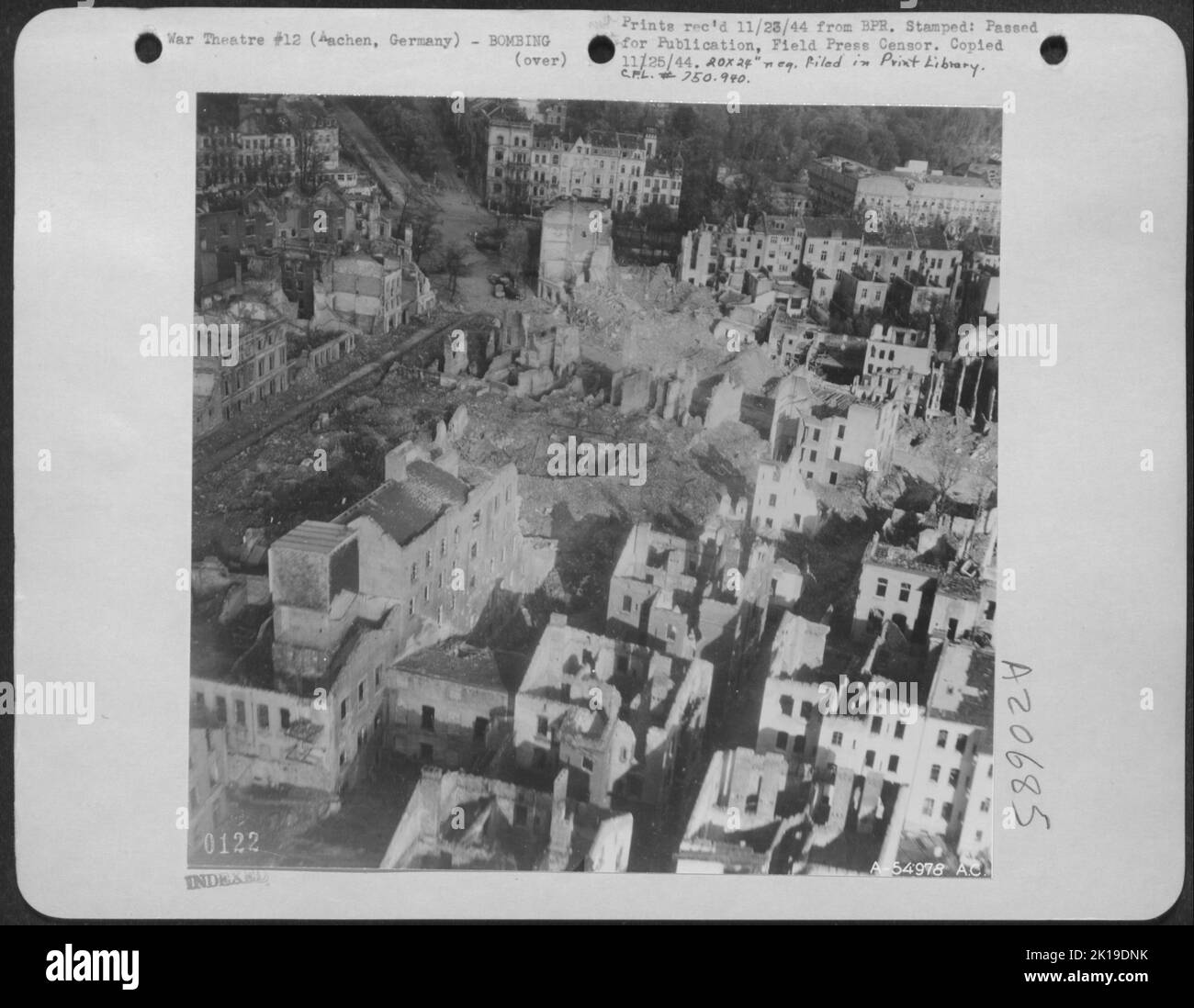 An air view of Aachen, Germany, after the smoke and haze of battle had ...